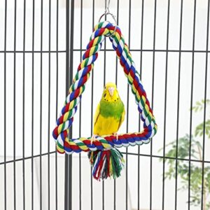 Wontee Bird Triangle Rope Swing Colorful Perch Chewing Toy for Parrots Budgie Parakeet Cockatiel Cockatoo (S)