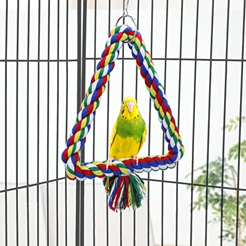 Wontee Bird Triangle Rope Swing Colorful Perch Chewing Toy for Parrots Budgie Parakeet Cockatiel Cockatoo (S)