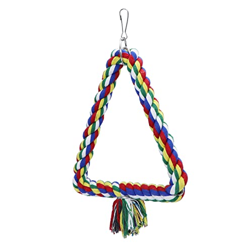 Wontee Bird Triangle Rope Swing Colorful Perch Chewing Toy for Parrots Budgie Parakeet Cockatiel Cockatoo (S)