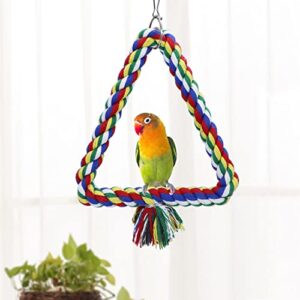 Wontee Bird Triangle Rope Swing Colorful Perch Chewing Toy for Parrots Budgie Parakeet Cockatiel Cockatoo (S)