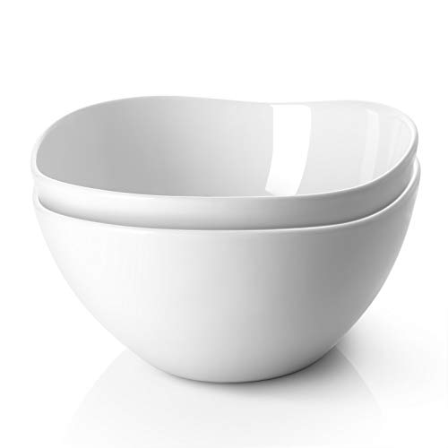 DOWAN Large Mixing Bowls, Ceramic Serving Bowls, 3.2 Quart Deep Salad Bowls, 105 Oz White Fruit Bowls for Modern Home, Set of 2