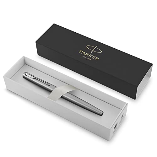 Parker Rollerball Pen, Jotter Stainless Steel Rollerball Pen, Chrome Trim, Fine Tip, Black