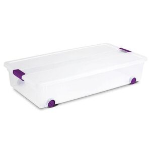 sterilite 60 quart multipurpose plastic clearview secure latching lid wheeled underbed box container for home or office organization, (12 pack)