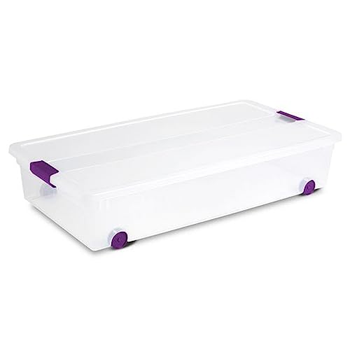 Sterilite 60 Quart Multipurpose Plastic ClearView Secure Latching Lid Wheeled Underbed Box Container for Home or Office Organization, (12 Pack)