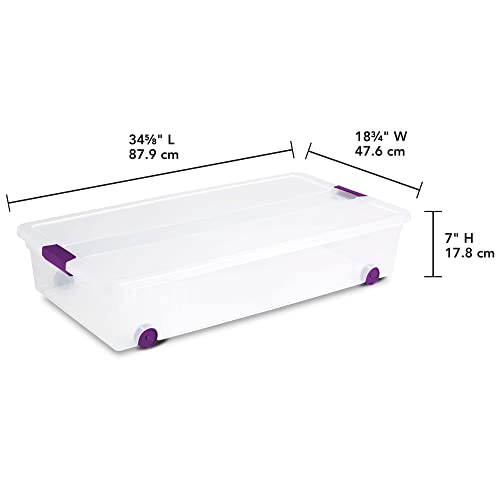 Sterilite 60 Quart Multipurpose Plastic ClearView Secure Latching Lid Wheeled Underbed Box Container for Home or Office Organization, (12 Pack)