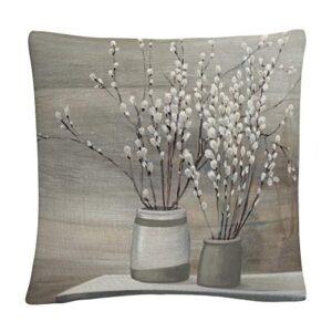 trademark fine art pussy willow still life gray pots crop by julia purinton, 16x16 decorative throw pillow