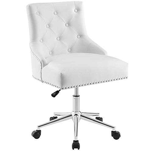 Modway Regent Tufted Button Faux Leather Swivel Office Chair with Nailhead Trim in White