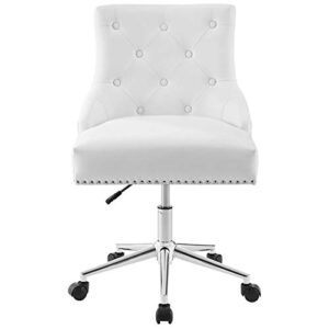 Modway Regent Tufted Button Faux Leather Swivel Office Chair with Nailhead Trim in White