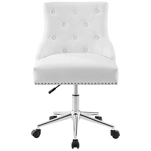 Modway Regent Tufted Button Faux Leather Swivel Office Chair with Nailhead Trim in White