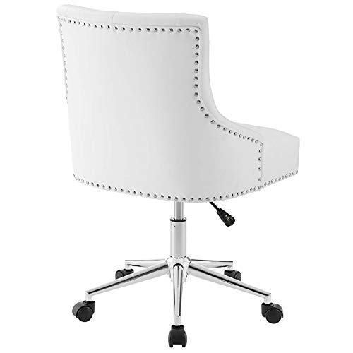 Modway Regent Tufted Button Faux Leather Swivel Office Chair with Nailhead Trim in White