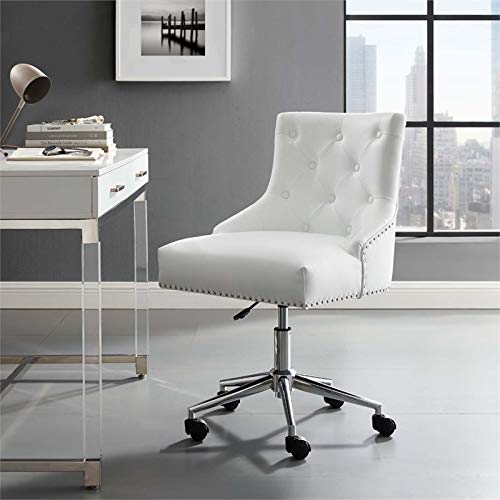 Modway Regent Tufted Button Faux Leather Swivel Office Chair with Nailhead Trim in White