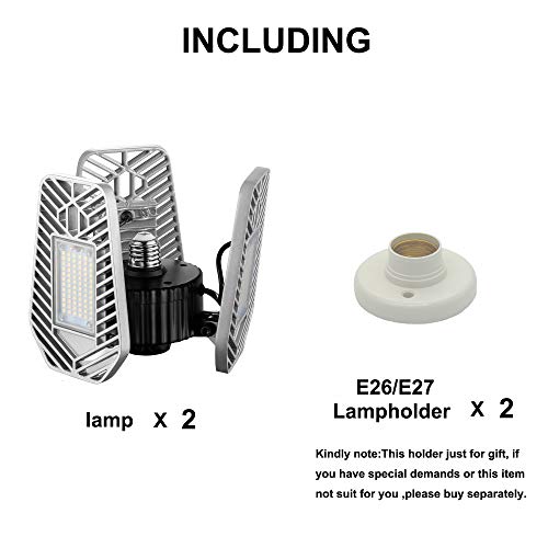 LZHOME 2-Pack LED Garage Lights, Deformable LED Garage Ceiling Lights 9000 Lumens, 82W CRI 80 Led Shop Lights for Garage, Adjustable Garage Lights, Led Garage Lighting (No Motion Activated)