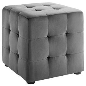 modway eei-3577-gry contour tufted button cube performance velvet ottoman, gray 15.5"l x 15.5"h