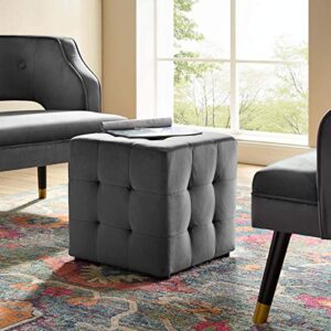 Modway EEI-3577-GRY Contour Tufted Button Cube Performance Velvet Ottoman, Gray 15.5"L x 15.5"H