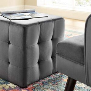 Modway EEI-3577-GRY Contour Tufted Button Cube Performance Velvet Ottoman, Gray 15.5"L x 15.5"H