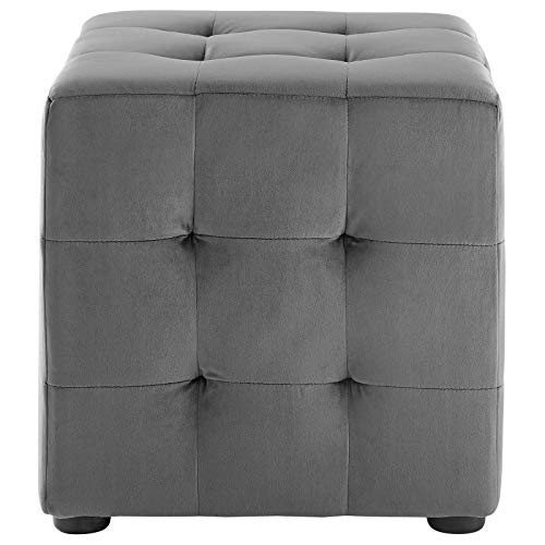 Modway EEI-3577-GRY Contour Tufted Button Cube Performance Velvet Ottoman, Gray 15.5"L x 15.5"H