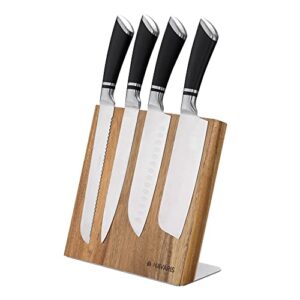 navaris wooden magnetic knife holder - universal wood magnetic block & organizer for knives, scissors, utensils - acacia, 9.1" x 8.9"