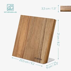 Navaris Wooden Magnetic Knife Holder - Universal Wood Magnetic Block & Organizer for Knives, Scissors, Utensils - Acacia, 9.1" x 8.9"