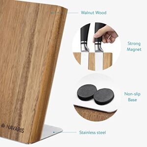 Navaris Wooden Magnetic Knife Holder - Universal Wood Magnetic Block & Organizer for Knives, Scissors, Utensils - Acacia, 9.1" x 8.9"