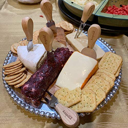 AnapoliZ Cheese Knife Set 6 Piece | Stainless Steel, Wooden Handles Knives | Narrow Plane Knife, Cheese Fork, Small Spade, Spreader, Shaver, Open Work Blade | Gourmet Cheese 6 pcs Knife Set