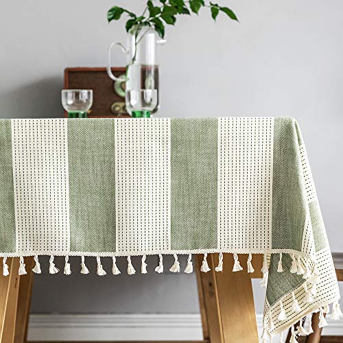 TruDelve Heavy Duty Cotton Linen Tablecloth for Square Table Stitching Tassel Table Cloth for Dining Table Dust-Proof Table Cover for Tabletop Decoration (55"x55", Green)