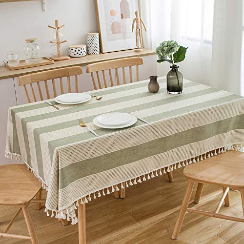 TruDelve Heavy Duty Cotton Linen Tablecloth for Square Table Stitching Tassel Table Cloth for Dining Table Dust-Proof Table Cover for Tabletop Decoration (55"x55", Green)