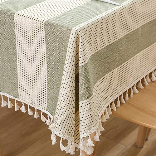 TruDelve Heavy Duty Cotton Linen Tablecloth for Square Table Stitching Tassel Table Cloth for Dining Table Dust-Proof Table Cover for Tabletop Decoration (55"x55", Green)