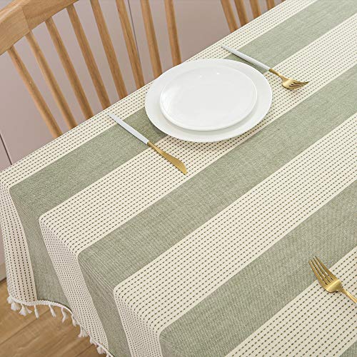 TruDelve Heavy Duty Cotton Linen Tablecloth for Square Table Stitching Tassel Table Cloth for Dining Table Dust-Proof Table Cover for Tabletop Decoration (55"x55", Green)