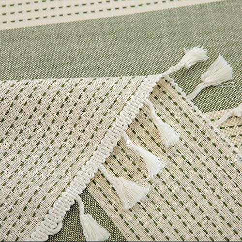 TruDelve Heavy Duty Cotton Linen Tablecloth for Square Table Stitching Tassel Table Cloth for Dining Table Dust-Proof Table Cover for Tabletop Decoration (55"x55", Green)