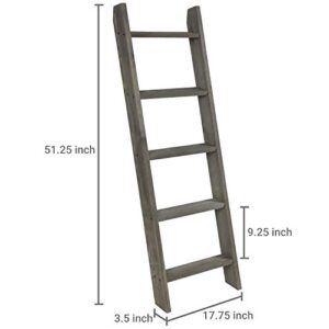 MyGift Large Vintage Gray Wood Ladder Blanket Ladder, Farmhouse Style Wall Leaning Towel Rack with 5 Rungs