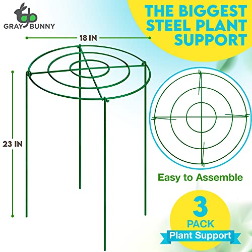 Peony Support, Peony Cage (3 Pack) Extra Large 18” Wide x 24” Height Peony Ring with 4 Legs, Plant Supports for Outdoor Plants, Peonies Cages