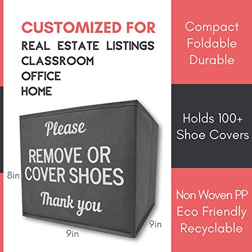 RE GOODS Shoe Covers Box | Disposable Shoe Bootie Holder For Realtor Listings and Open Houses | Please Cover or Remove Shoes Bin | Shoe Bootie Box