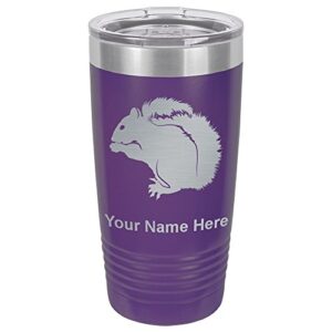 lasergram 20oz vacuum insulated tumbler mug, squirrel, personalized engraving included (dark purple)