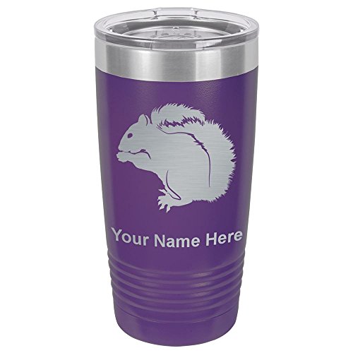 LaserGram 20oz Vacuum Insulated Tumbler Mug, Squirrel, Personalized Engraving Included (Dark Purple)