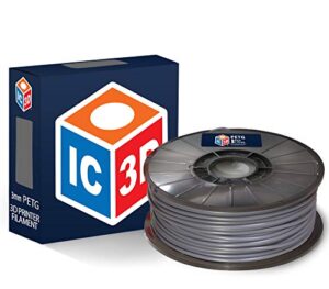 ic3d grey 2.85mm petg 3d printer filament - 1kg spool - dimensional accuracy +/- 0.05mm - professional grade 3d printing filament - made in usa