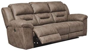 signature design by ashley stoneland faux leather power reclining sofa, light brown