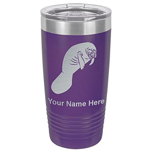 LaserGram 20oz Vacuum Insulated Tumbler Mug, Manatee, Personalized Engraving Included (Dark Purple)