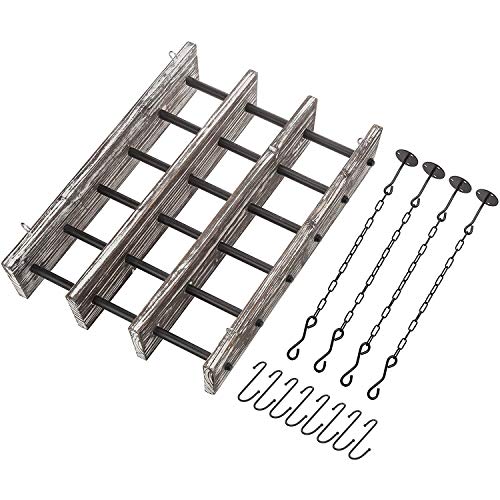 MyGift Ceiling-Mounted Pot and Pan Holder, Torched Wood and Metal Piping Hanging Storage Rack with 8 Hooks