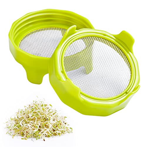 Sprouting lids, Plastic Sprout Lid with Stainless Steel Screen for Wide Mouth Mason Jars, Germination Kit Sprouter Sprout Maker with Stand Water Tray Grow Bean Sprouts, Broccoli Seeds, Alfalfa, Salad