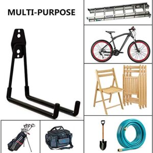 Garage Hooks, 12 Pack Wall Storage Hooks with 2 Extension Cord Storage Straps, Heavy Duty Tool Hangers for Utility Organizer, Wall Mount Holders for Garden Lawn Tools, Ladders Hanger, Bike (Black)