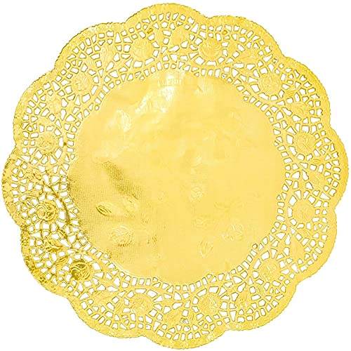 Juvale Lace Paper Doilies, Gold Placemats (12x12 in, 100 Pack)