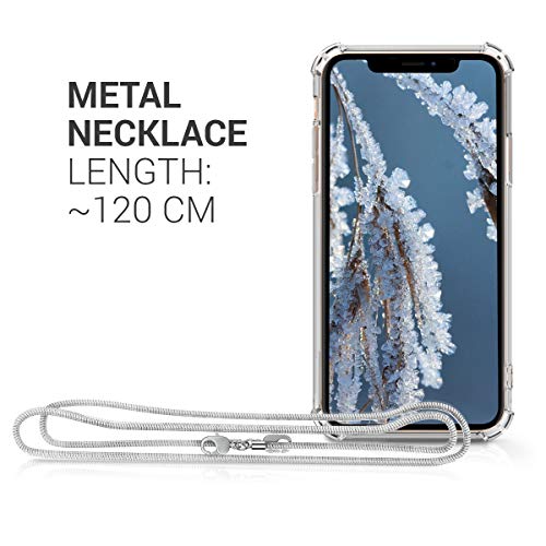 kwmobile Case Compatible with Apple iPhone Xs - Crossbody Case Clear Transparent TPU Phone Cover with Metal Chain Strap - Transparent/Silver