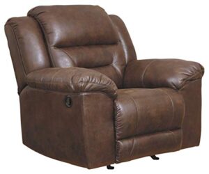 signature design by ashley stoneland faux leather manual pull tab rocker recliner, dark brown