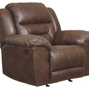 Signature Design by Ashley Stoneland Faux Leather Manual Pull Tab Rocker Recliner, Dark Brown