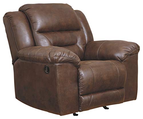 Signature Design by Ashley Stoneland Faux Leather Manual Pull Tab Rocker Recliner, Dark Brown