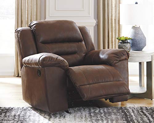 Signature Design by Ashley Stoneland Faux Leather Manual Pull Tab Rocker Recliner, Dark Brown