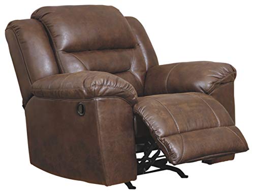 Signature Design by Ashley Stoneland Faux Leather Manual Pull Tab Rocker Recliner, Dark Brown