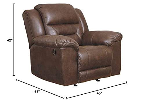 Signature Design by Ashley Stoneland Faux Leather Manual Pull Tab Rocker Recliner, Dark Brown