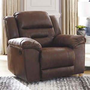 Signature Design by Ashley Stoneland Faux Leather Manual Pull Tab Rocker Recliner, Dark Brown