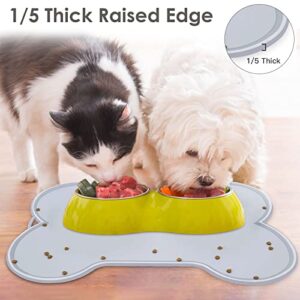 UPSKY Dog Cat Food Mat Dog Bowl Mat Large 22" x 16" Silicone Dog Feeding Mat for Food and Water, Waterproof Pet Placemat Non-Spil Puppy Tray Bone Shaped with Raised Edge